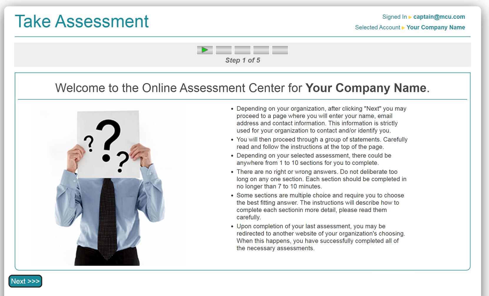 Taking an assessment as an existing user – PeopleKeys