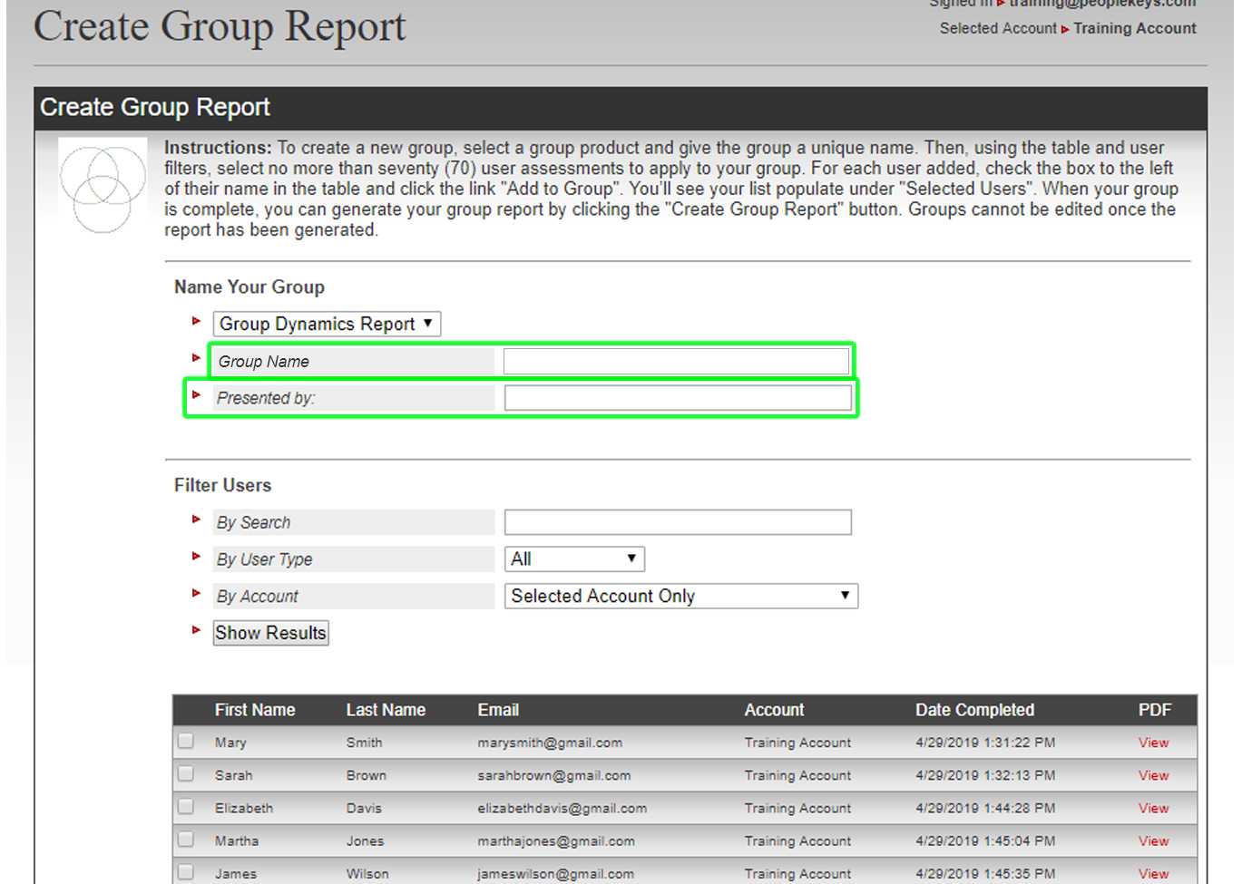 Creating a Group Dynamics Report – PeopleKeys